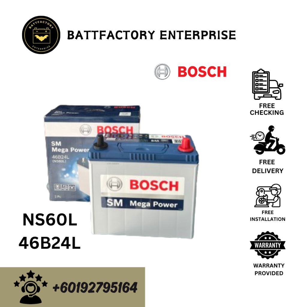 Car Battery Bosch NS60L 46B24L/LS 45AH, CCA350 for Toyota Vios , Honda City TMO, Nissan Grand ...