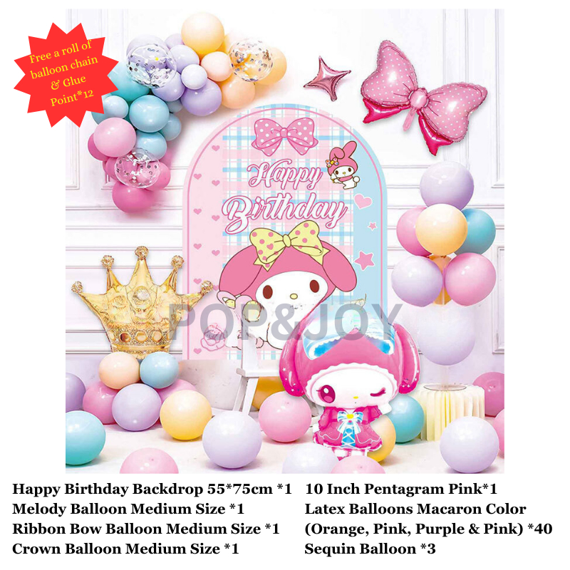 Melody Sanrio Theme Birthday Balloon Set Party Decoration Belon Melody ...