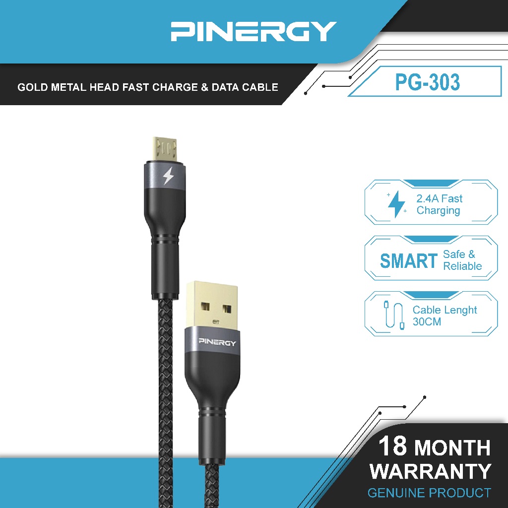 Pinergy Gold PG-303, PG-304, PG-305 Metal Head Fast Charge and Data ...