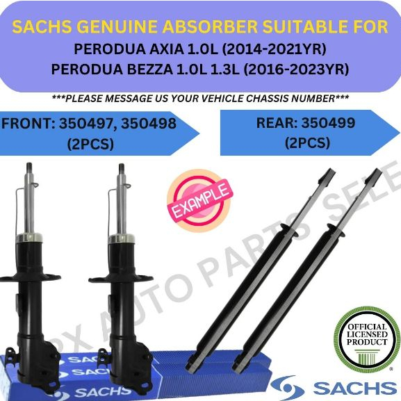 SACHS GENUINE ABSORBER (FRONT, REAR) FOR PERODUA AXIA '14-21YR / BEZZA ...