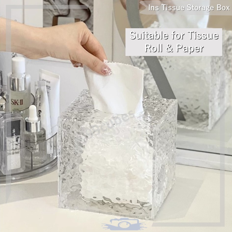 Ins Water Clear Square Tissue Paper Roll Storage Box Organizer Rack ...