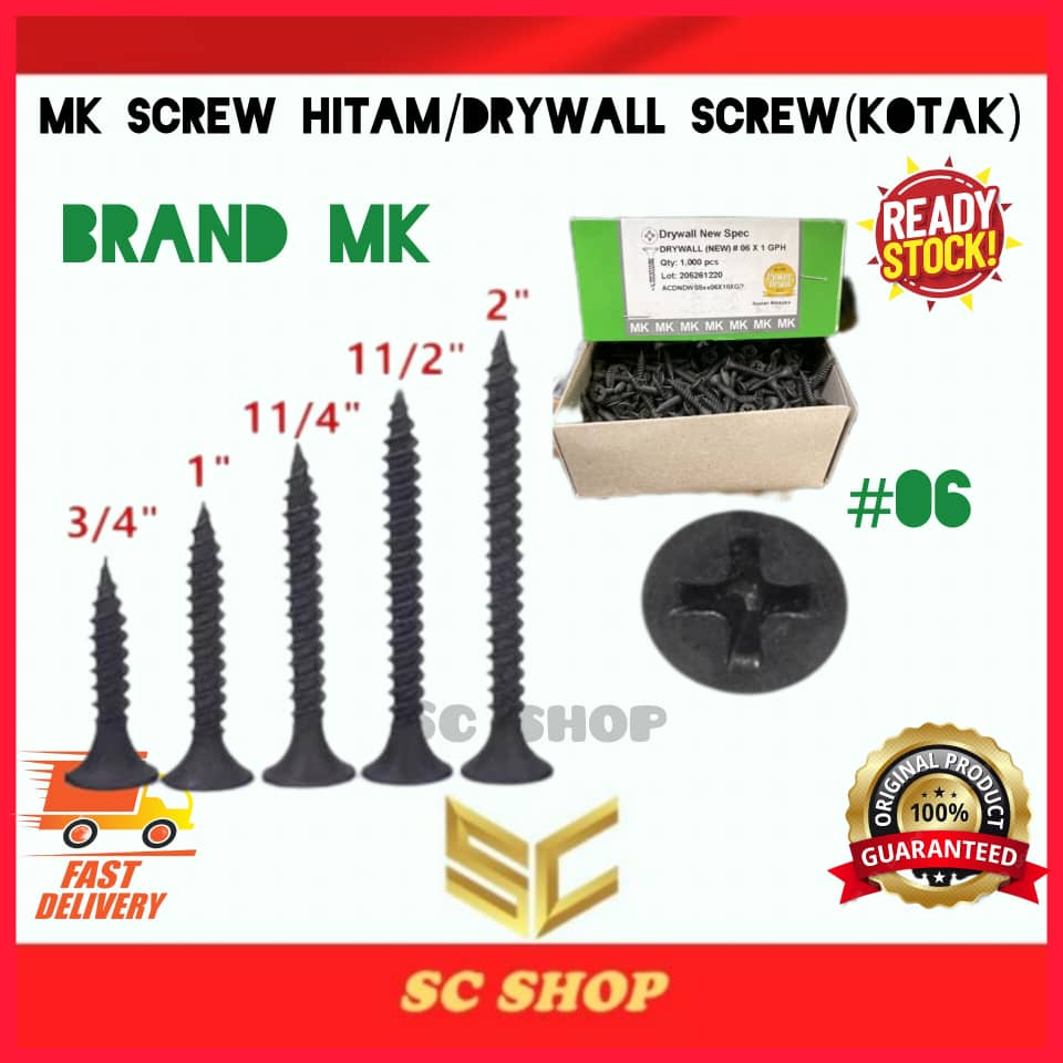 MK #6 BLACK DRYWALL SCREW GPH BOX WOOD SCREW WALL PLUG CHIPBOARD SCREW ...