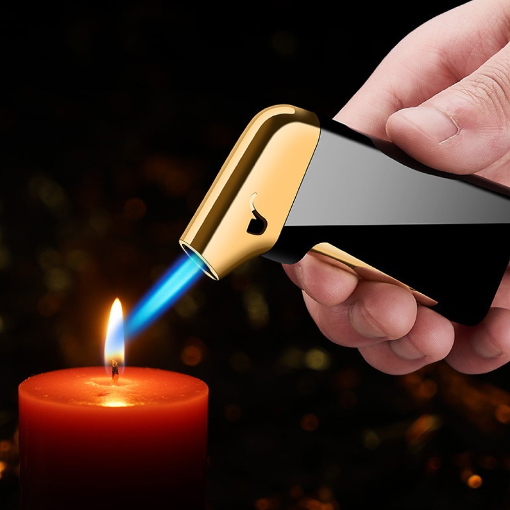 Elegant Black Gold Pipe Lighter Blue Jet Flame Butane Gas Lighter ...