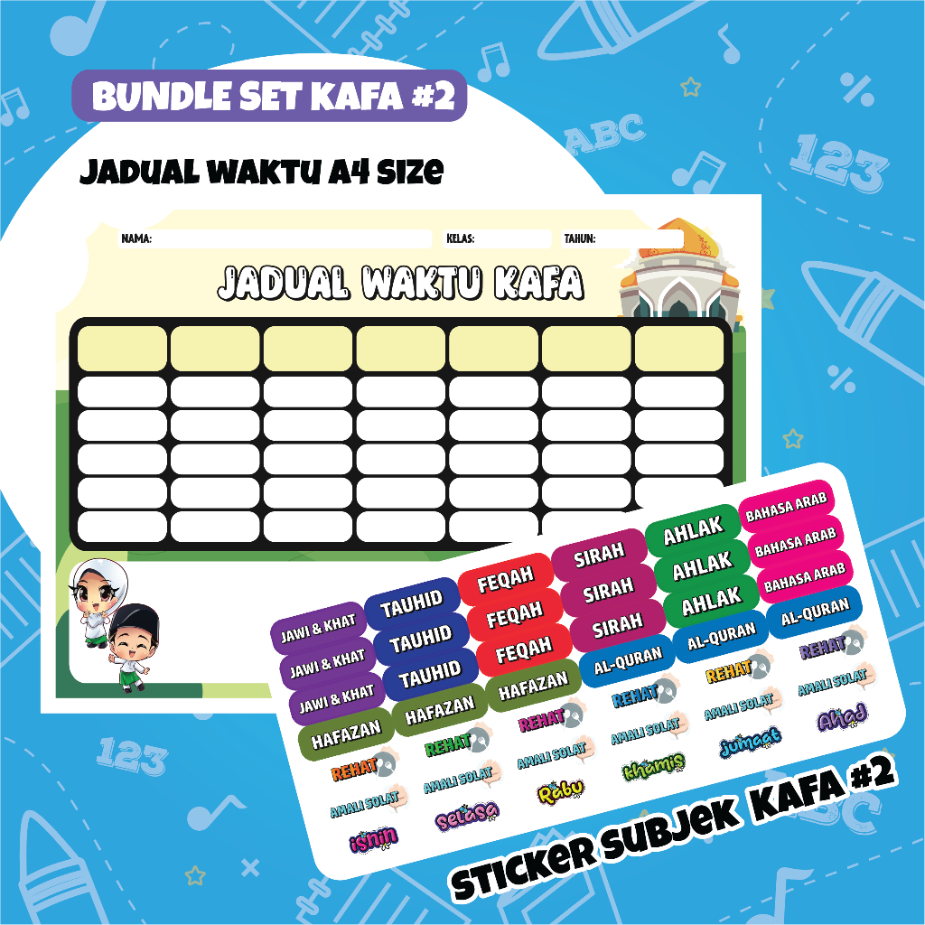 A4 SIZE JADUAL WAKTU KELAS SEKOLAH | KAFA DENGAN STICKER | Shopee Malaysia