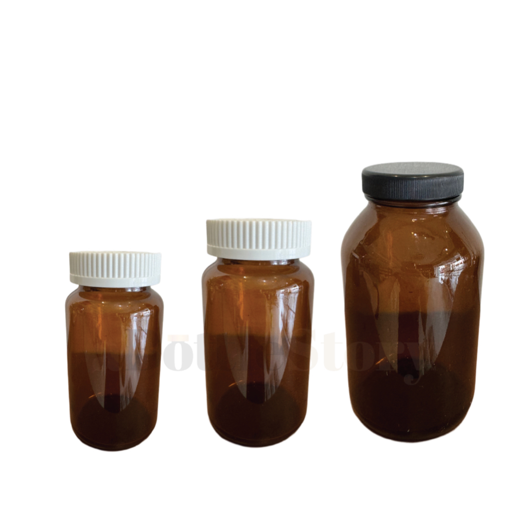 Amber Tablet Glass Bottle / Coffee / Herbs / Spices Storage Round Glass ...
