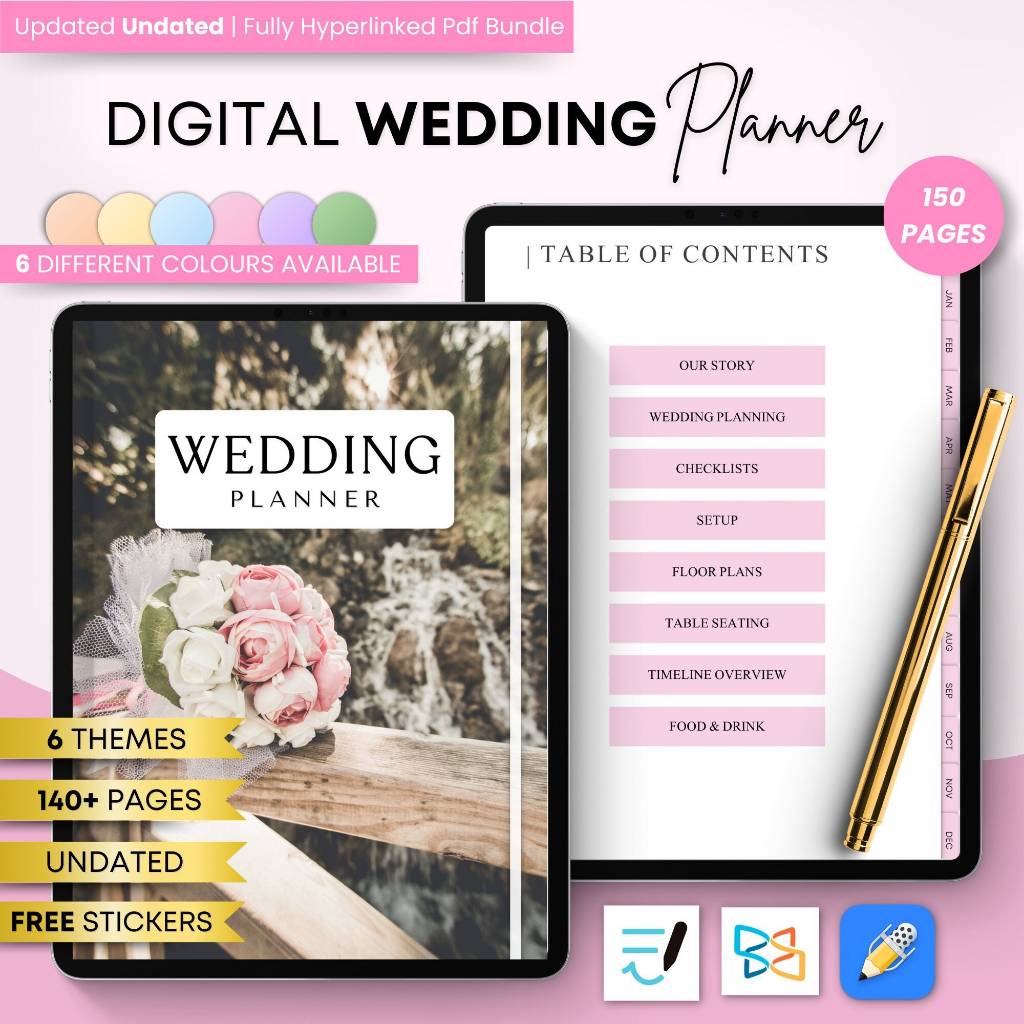 Digital Wedding Planner | Minimalist | GoodNotes | 140+ Pages ...