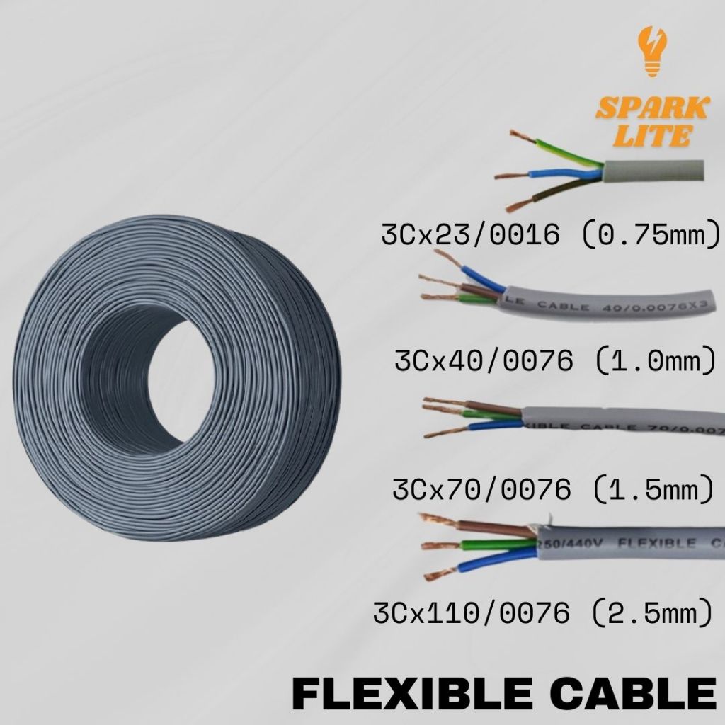 (Loose Cut Per Meter) PVC Flexible Wire / 3 Core Flexible Cord Cable 23/0016, 40/0076, 70/0076 ...