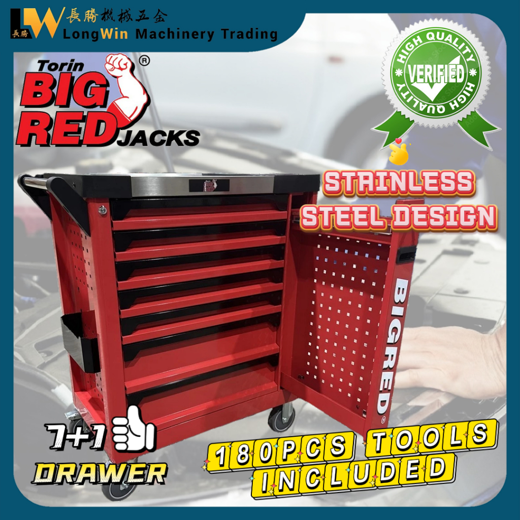 TORIN BIGRED BRTC8D180 180Pcs Tools 8 Drawer Design Portable Cabinet ...