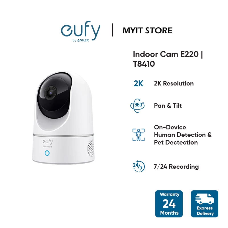 eufy Indoor Cam E220 - T8410, 2K Resolution, 360° pan and 96° tilt auto tracking, Night vision ...
