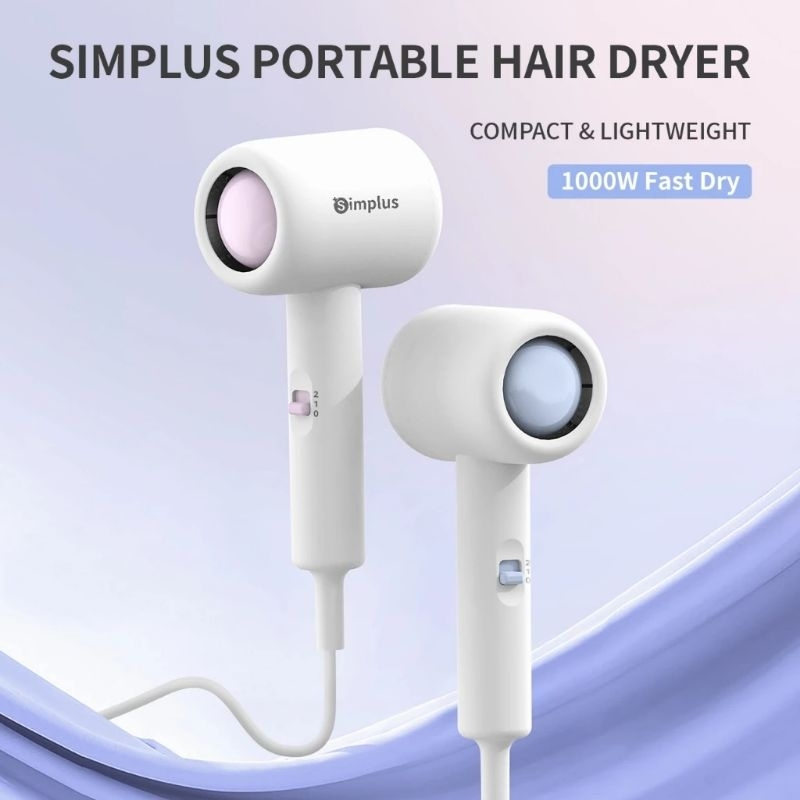 Simplus Ionic Hair Dryer Round Air Outlet 12m/S Fast Dry 1000W Power ...