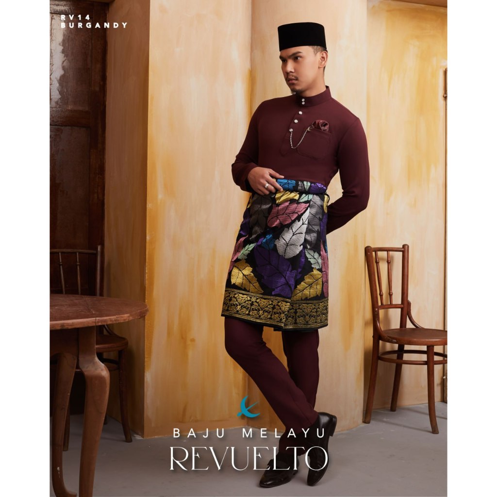 ELRAH EXCLUSIVE BAJU MELAYU REVUELTO BURGUNDY C32 2024 SLIM FIT CEKAK ...
