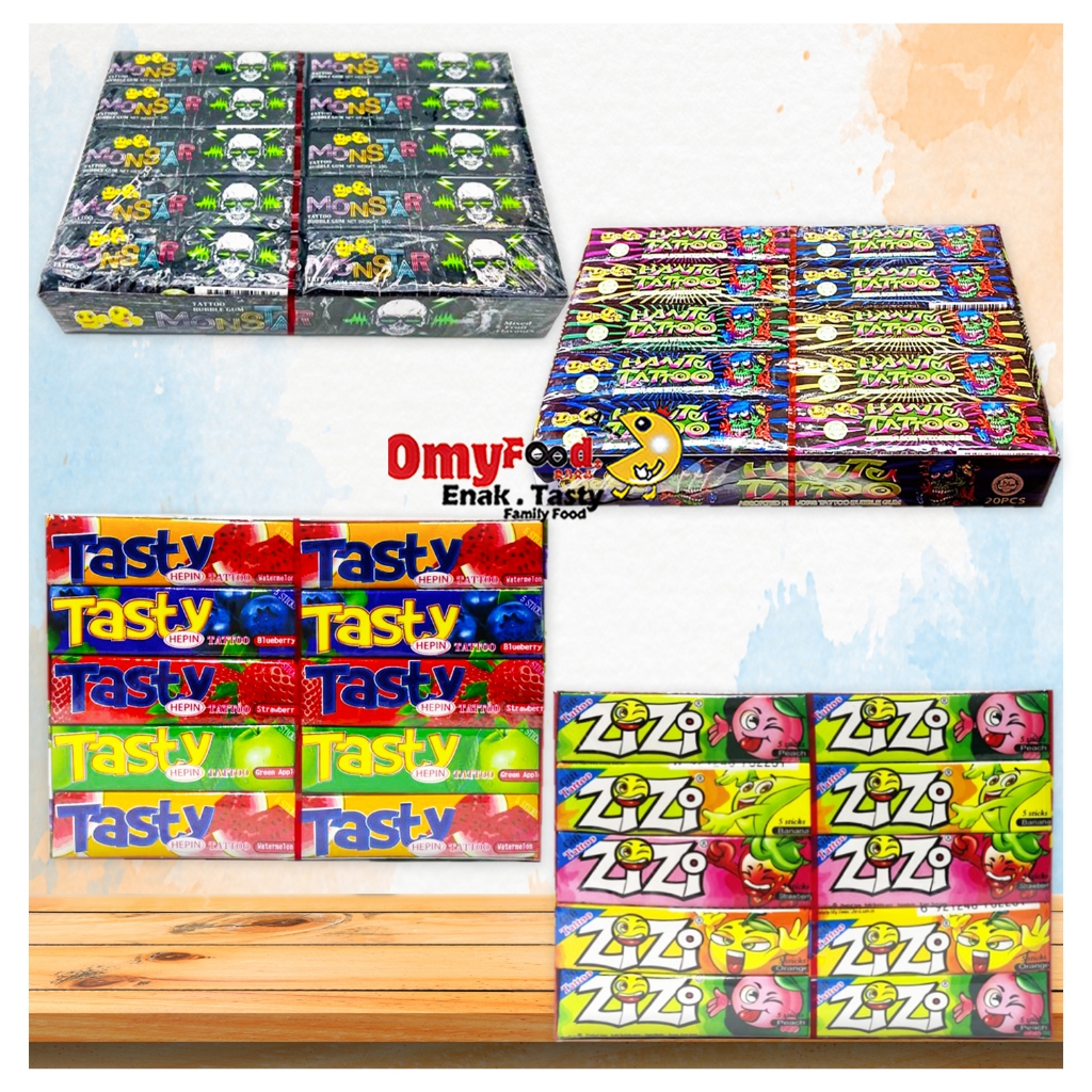 5stick x 20pack ZiZi / Tasty Bubble Gum with Free Tattoo Sticker/ QeQe ...