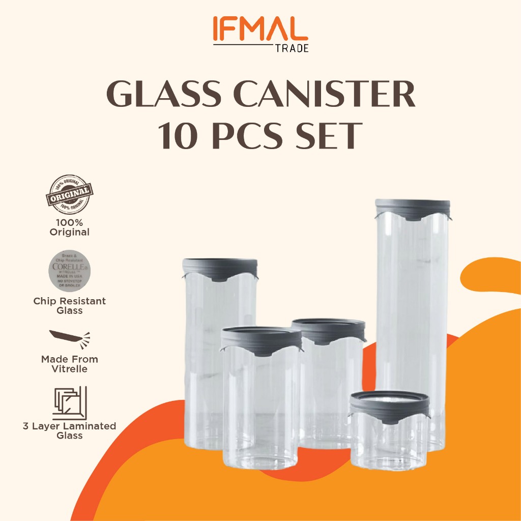 Luvan Glass Canister 10 pieces Set | Glass Storage Airtight Container ...