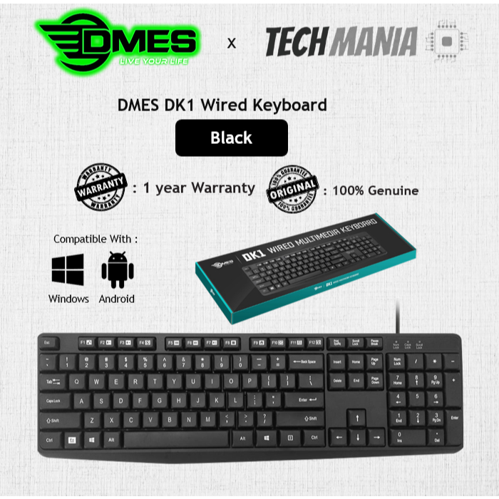 [READY STOCK] DMES DK1 Wired Keyboard with USB Port Connection (Black ...