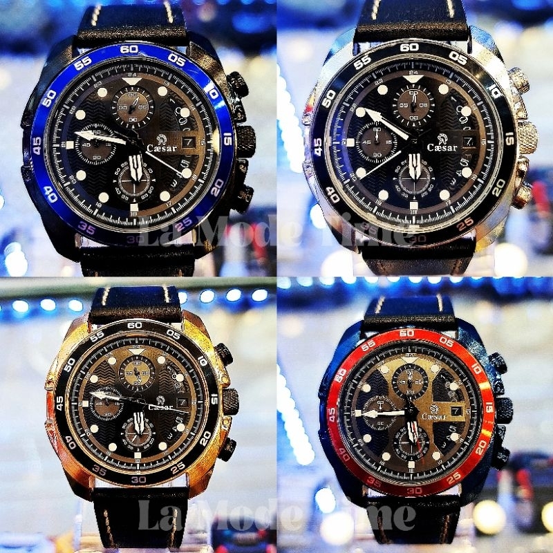 CAESAR 100% ORIGINAL CHRONOGRAPH LEATHER STRAP WATER RESISTANT MEN ...