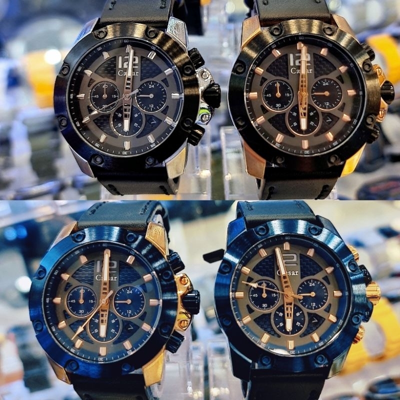 CAESAR 100% ORIGINAL CHRONOGRAPH LEATHER STRAP WATER RESISTANT MEN ...