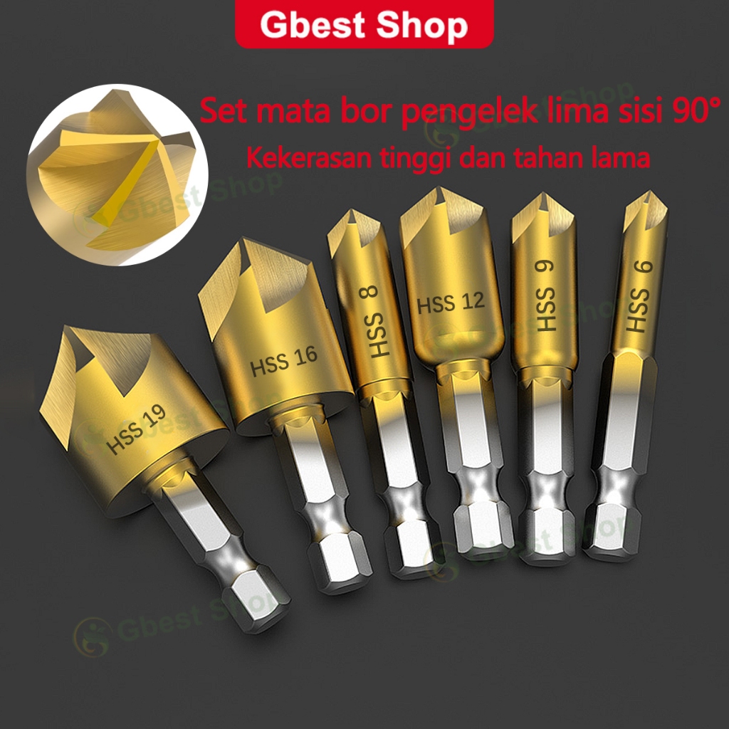 6pcs Chamfer Countersink Set 5 Flute Chamfer Countersink Drill Bits ...