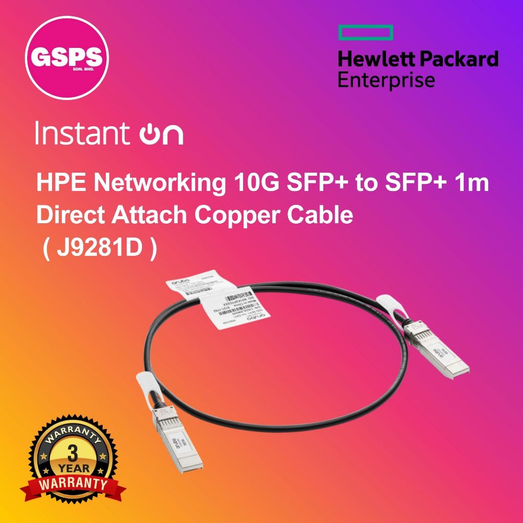 HPE Networking 10G SFP+ to SFP+ 1m Direct Attach Copper Cable ( J9281D ...