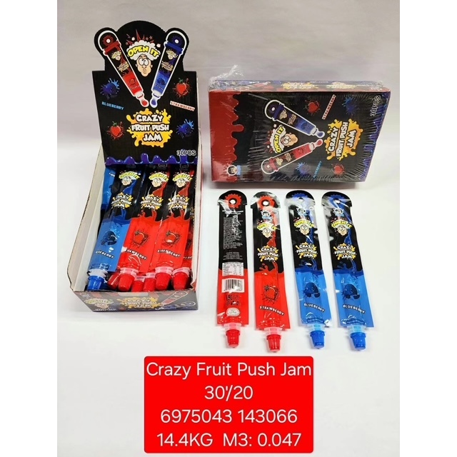 30Pcs Crazy Fruit Push Jam Blueberry / Strawberry Flavor (± 20G x 30Pcs ...