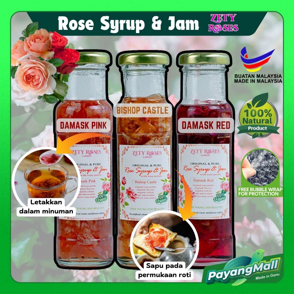 ZETY ROSES Jem & Sirap Kelopak Mawar Rose Petal Syrup & Jam 200ML Pink ...