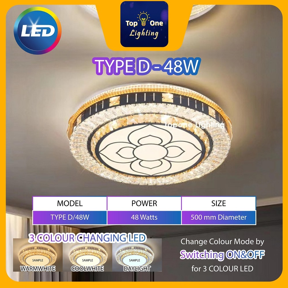 Crystal K9 Ceiling Light 3 Colour Led/Ceiling Mounted/Lampu Kristal K9 ...