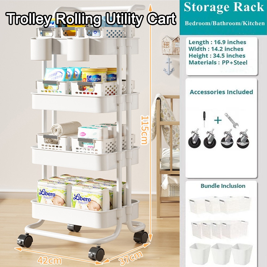 Ready Stock Full Set 4 tier Trolley Rack Quality Baby Storage Rack ...