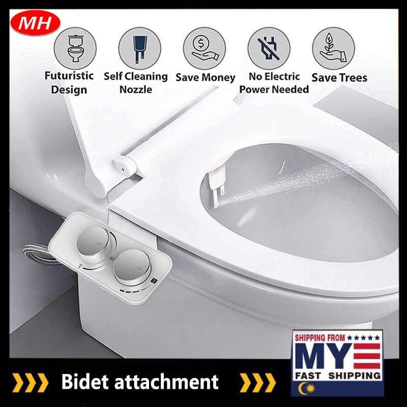 Bidet Toilet Seat Attachment Fresh WaterPregnant Hands-Free Non Electric with Dual Nozzles For ...