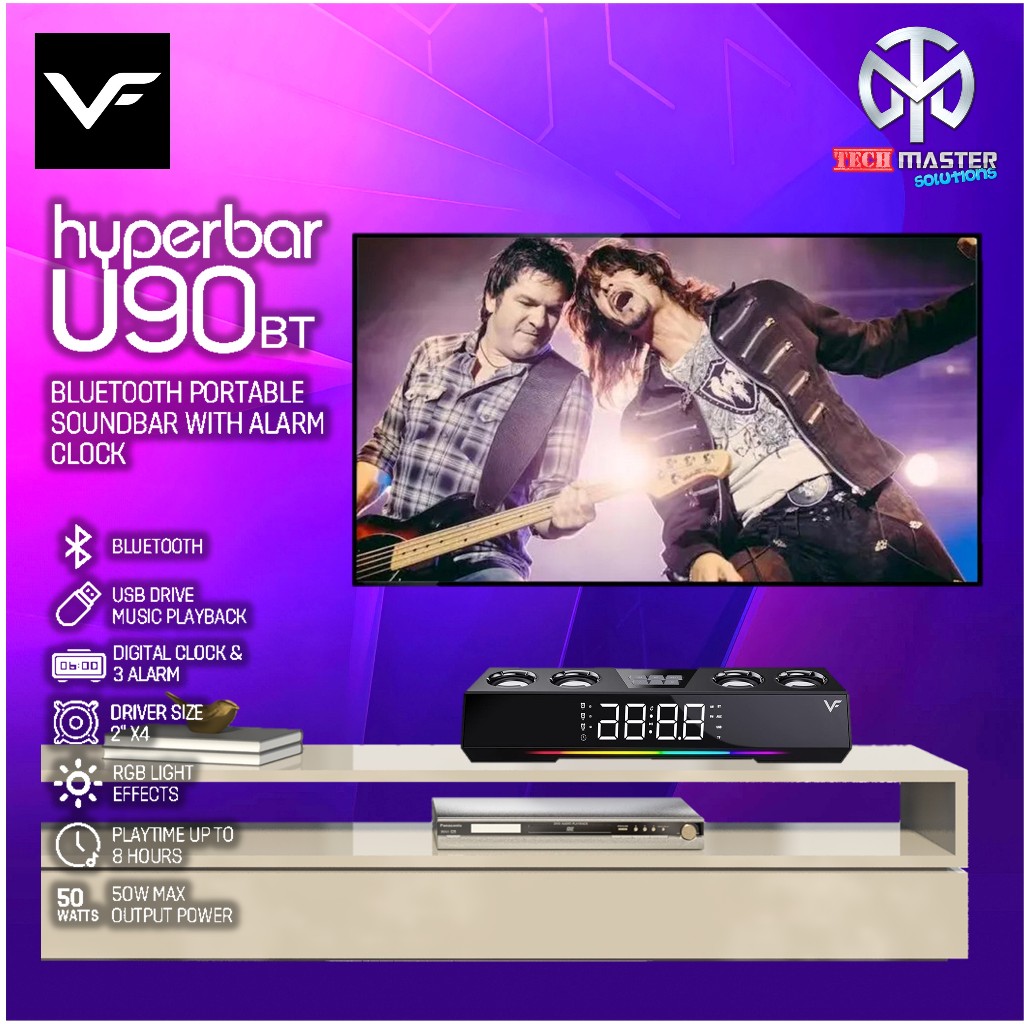 Vinnfier VF Hyperbar U90 BT 50W Bluetooth Wireless Alarm Clock Protable Soundbar RGB light ...