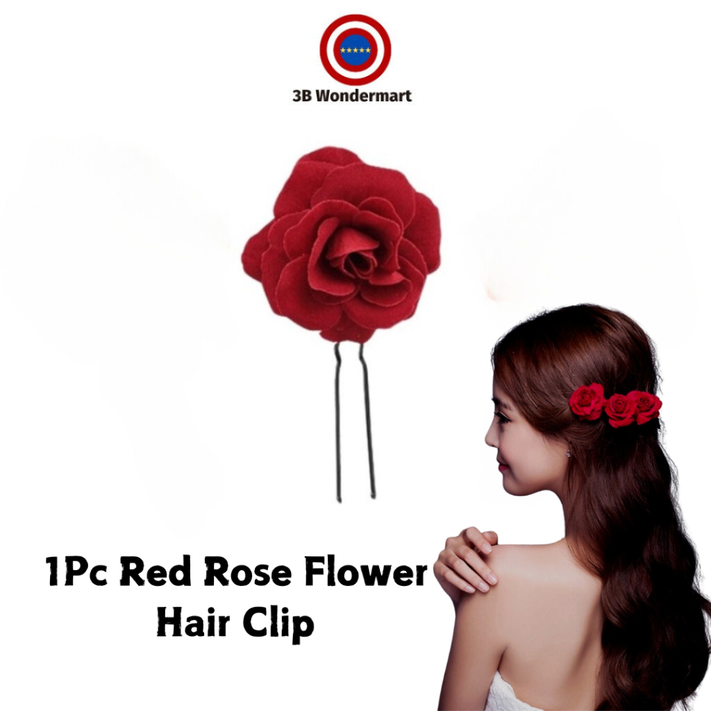 1Pc Hair Accessories Women Red Rose Flower Hair Clip For Bridal Sepit ...