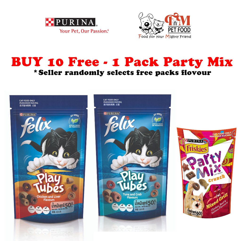 FELIX® Play Tubes - Dry Cat Treats ** BUY 10 FREE 1 PACKET MIX**(50g ...