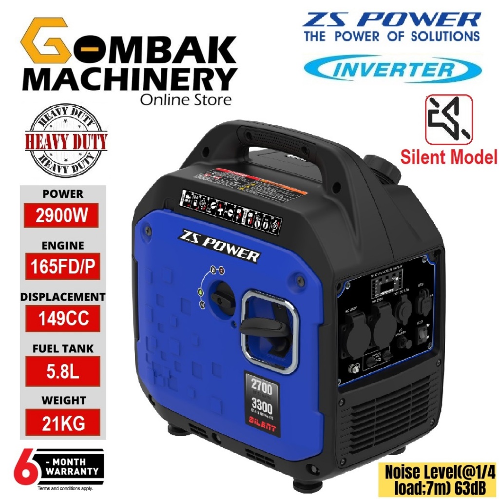 ZS POWER 2900Watt/2.9KW Inverter Silent Petrol Generator BHQ3300 ...