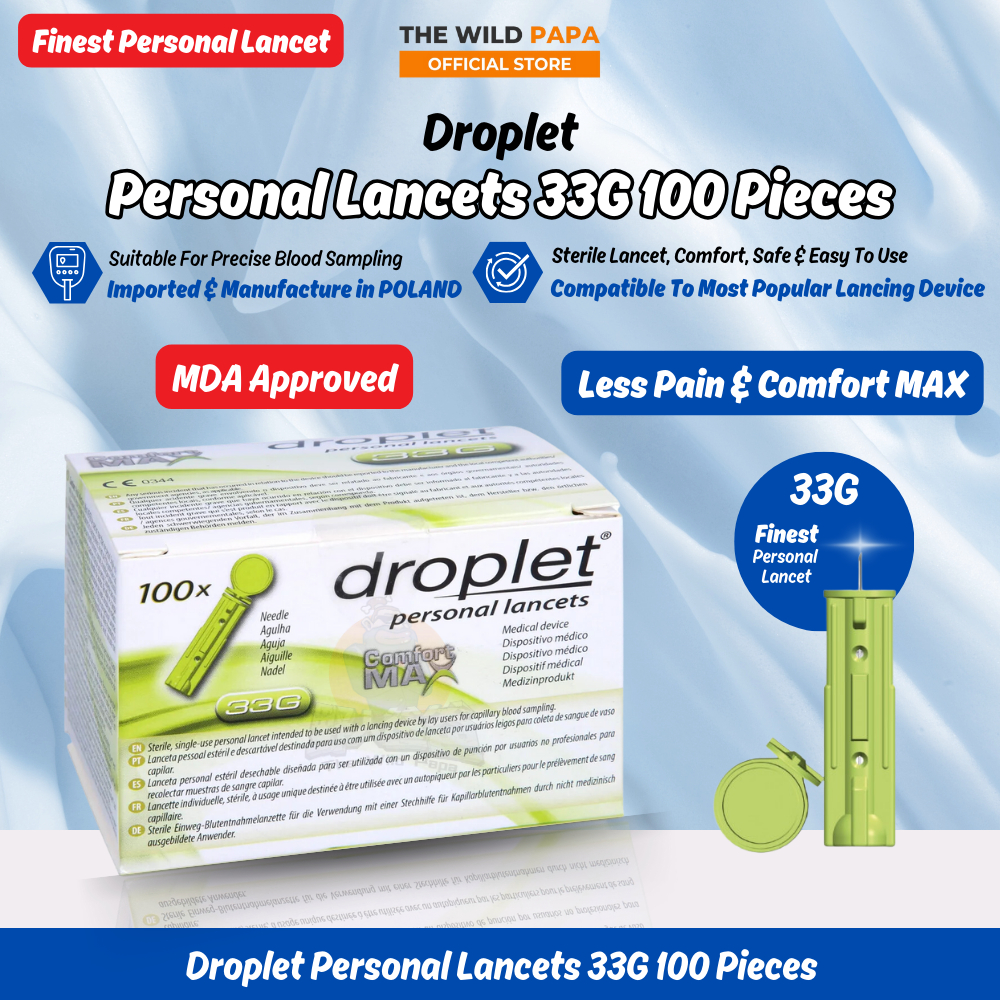 DROPLET Personal Lancets 30/33g 100's Blood Lancet Precise Blood Sample ...