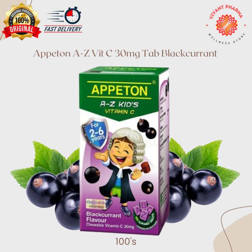 Appeton A-Z Kid's Vit C Blackcurrant Chewable Tablets 100's (For 2-6 ...