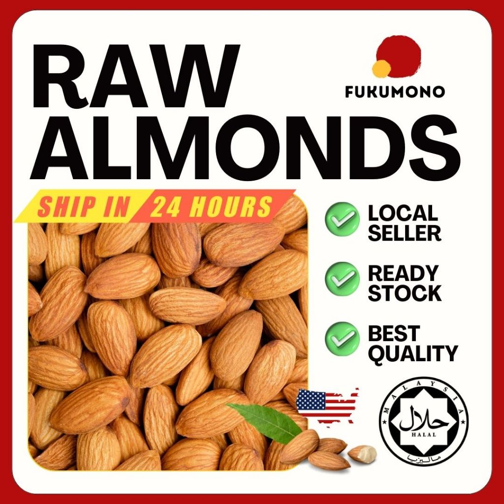 100% PREMIUM GRADE ALMOND WHOLE RAW USA / KACANG BADAM USA / 美国杏仁 250G ...