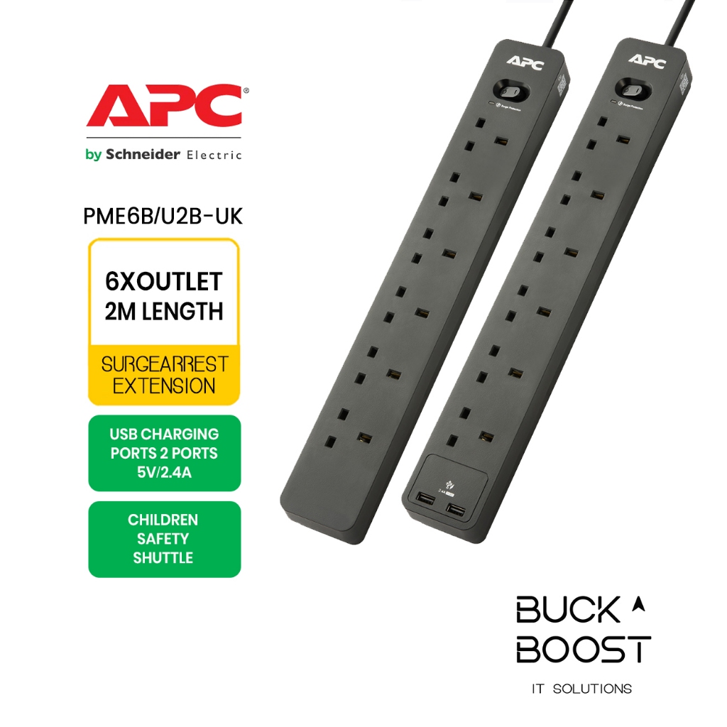 APC (PME6B-UK/PME6U2B-UK) SurgeArrest Essential Surge Protector, 6X ...