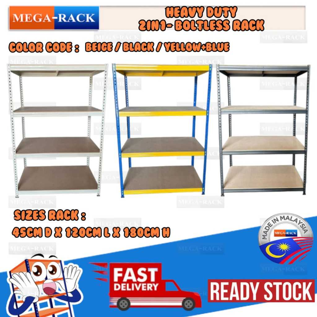 NEW ARRIVAL- 2 IN 1 Heavy Duty Boltless Rack - 45cmD x 120cmL x 180cmH ...