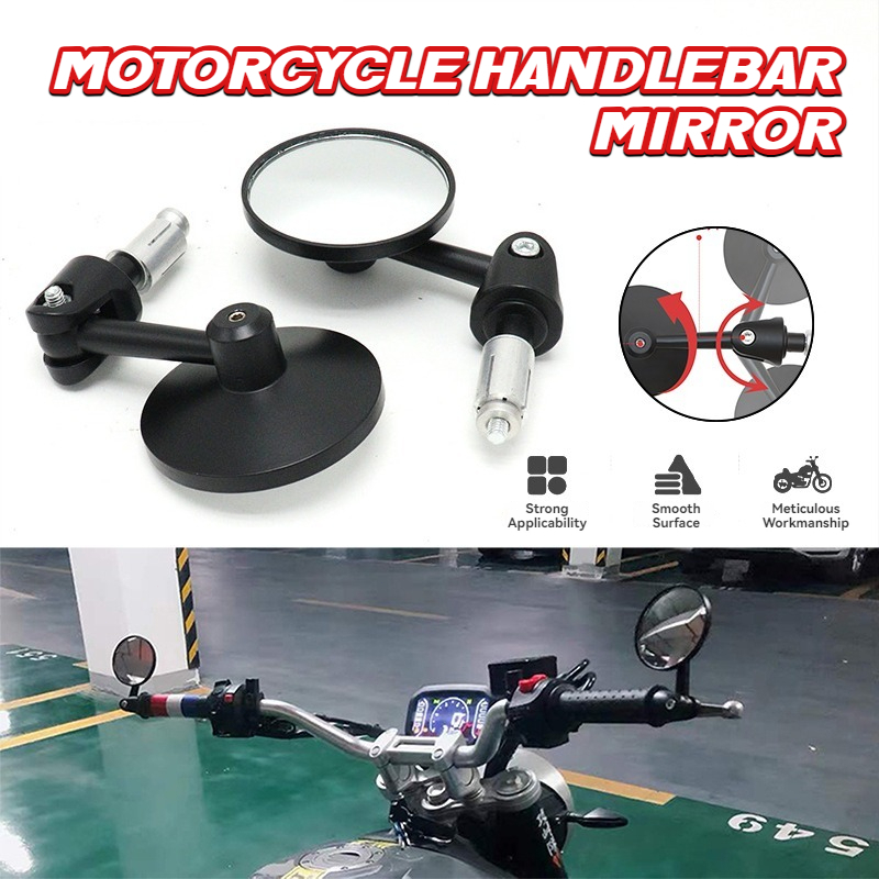 Motorcycle Side Mirror Handle Bar Round Bar End Rear Mirrors Universal ...