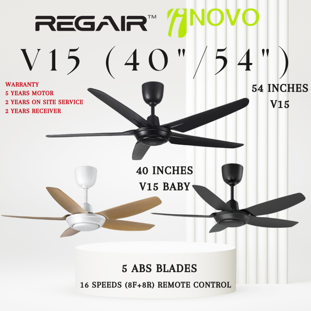 Regair Inovo V15 Ceiling Fan 40" 54" Oris 8 Speed 5 Blade Remote ...