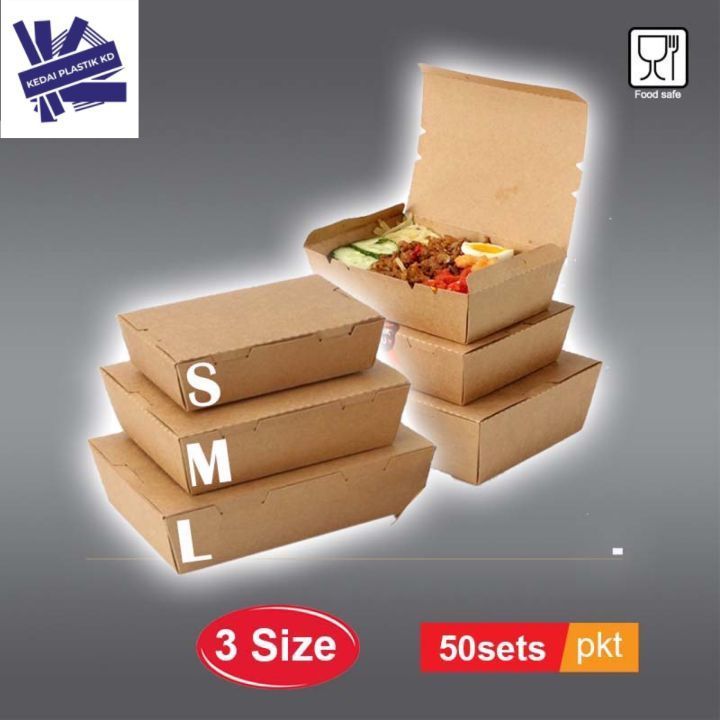 50pcs CHEAP ECONOMY Paper Lunch Box (DAUN）ECO / Brown Colour PaperLunch ...