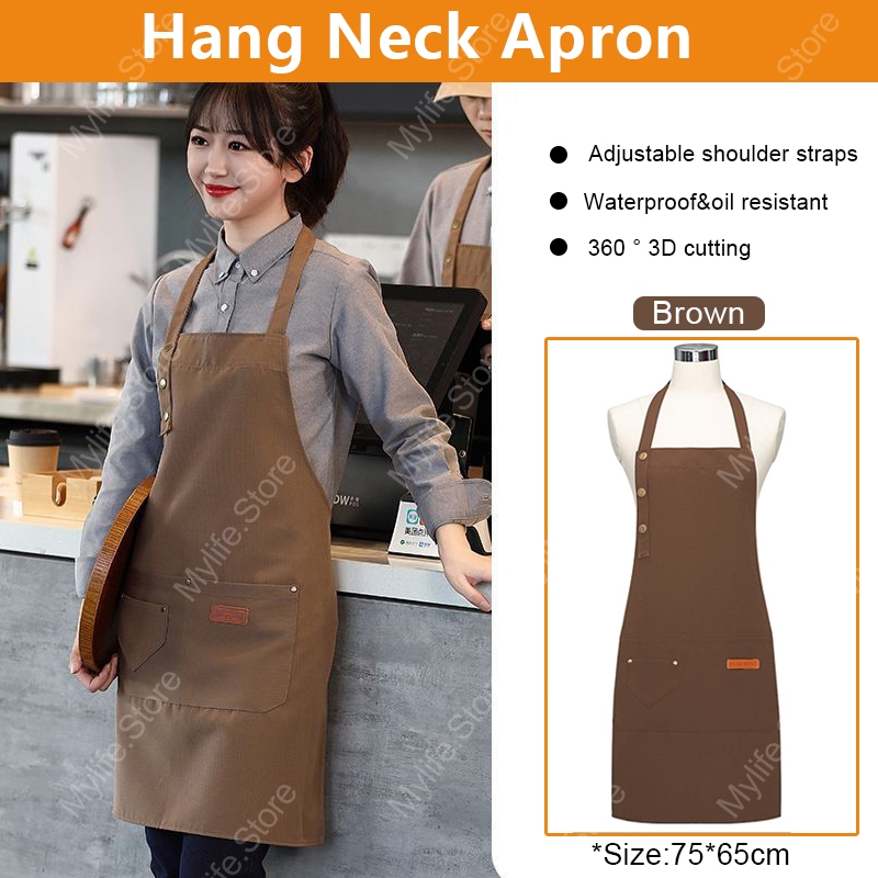Hang Neck Apron Kitchen Apron Cotton Waterproof Oilproof Apron With ...