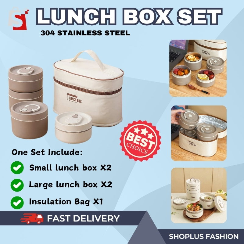 【SHOPLUS】Microwaveable 304 Stainless Steel Lunch Box Round Insulated ...