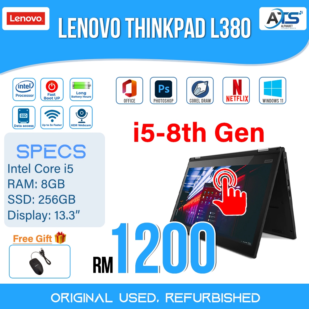 Lenovo ThinkPad L380 8th Gen Core i5 Laptop, 8 GB RAM, 256GB SSD , 13.3 ...