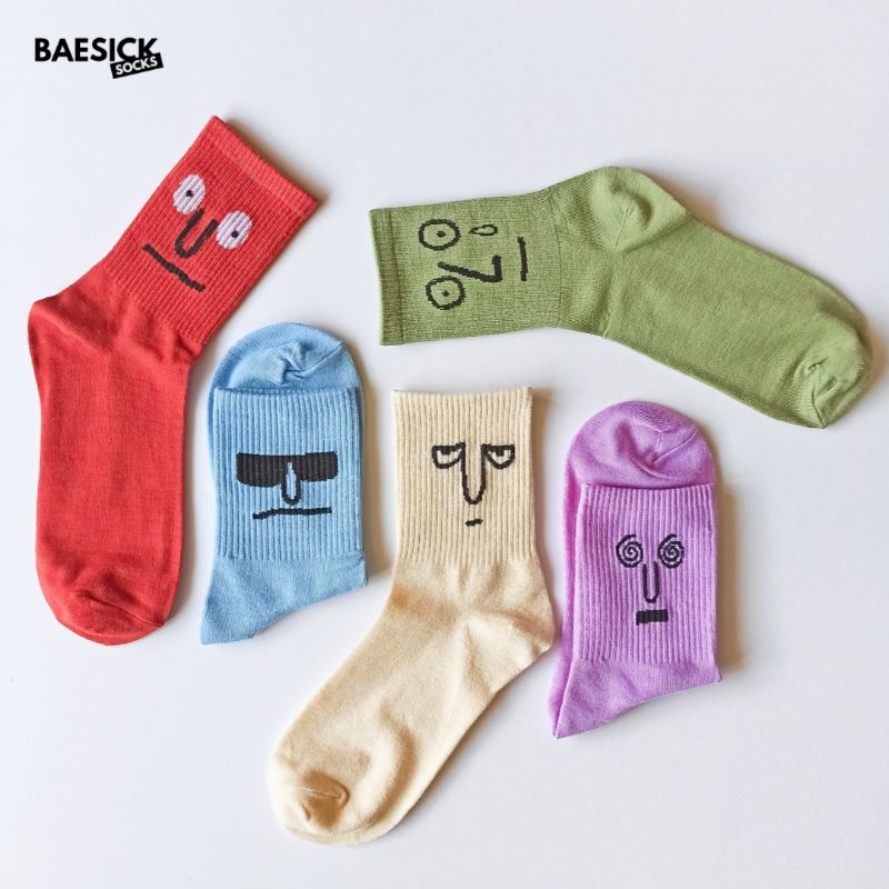 BA Expression Socks Multi Colour Basic Cotton Ribbed Breathable Emoji ...