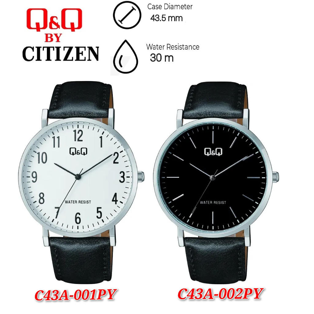 Q&Q Watch By Citizen Analogue Men's Leather Strap Watch C43A - Silver Case | Shopee Malaysia