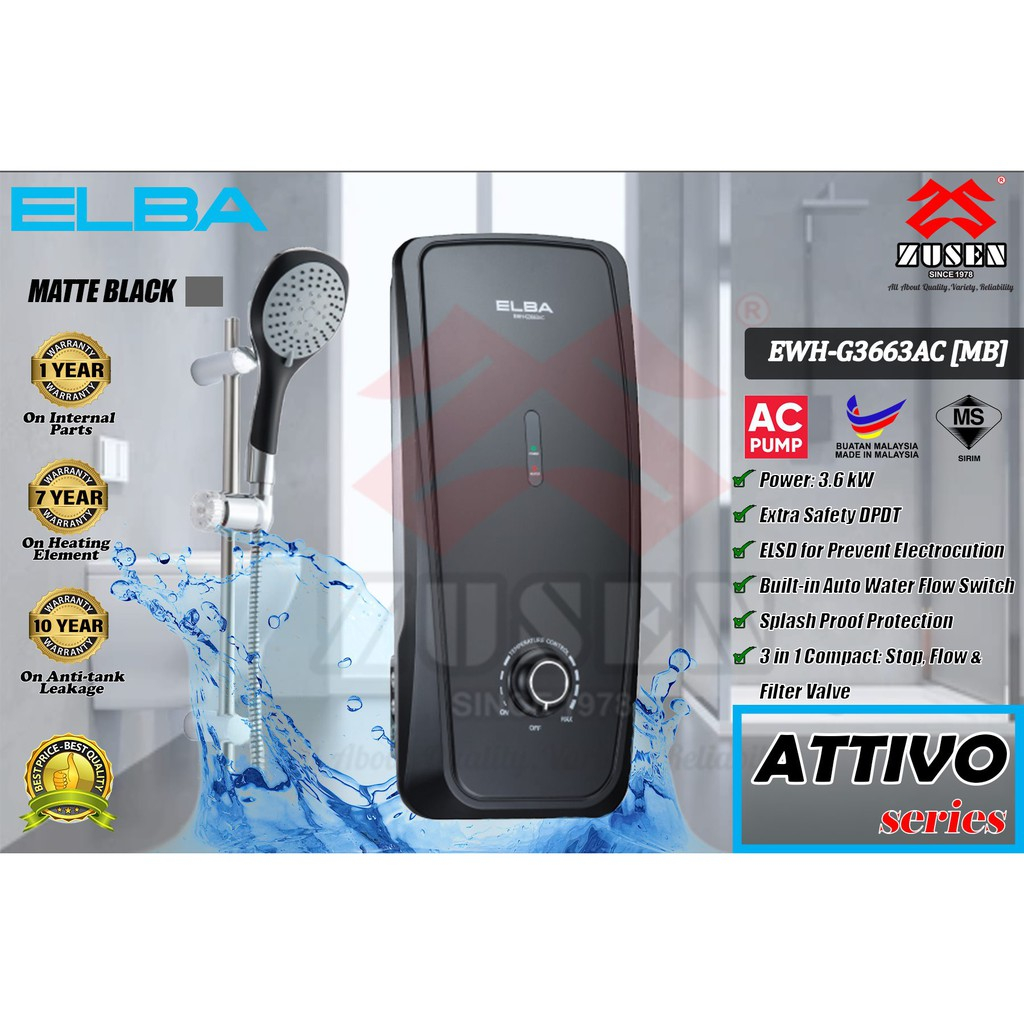 Elba Water Heater Attivo EWH-G3663AC(SW) | Shopee Malaysia