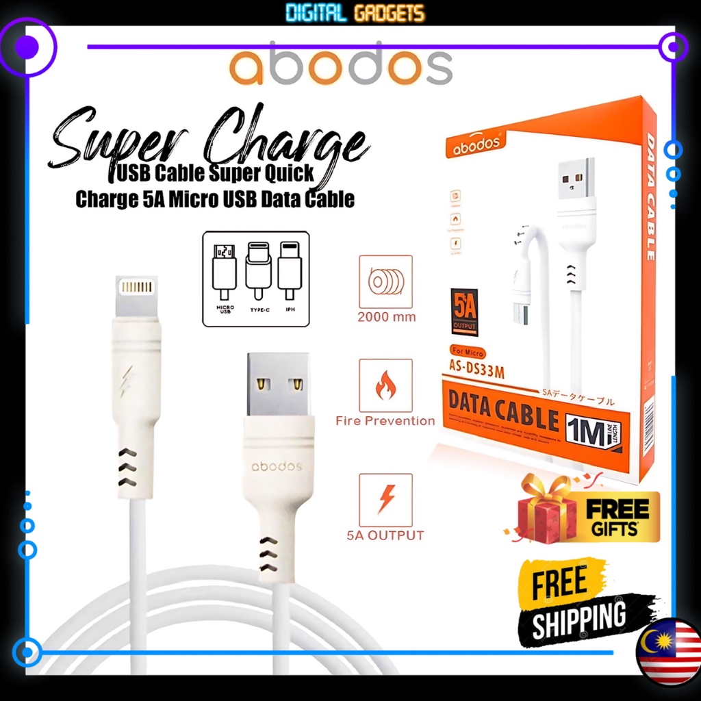 [READY STOCK] 5A Super Fast Charge Data Cable ABODOS AS-DS33C 1Meter ...