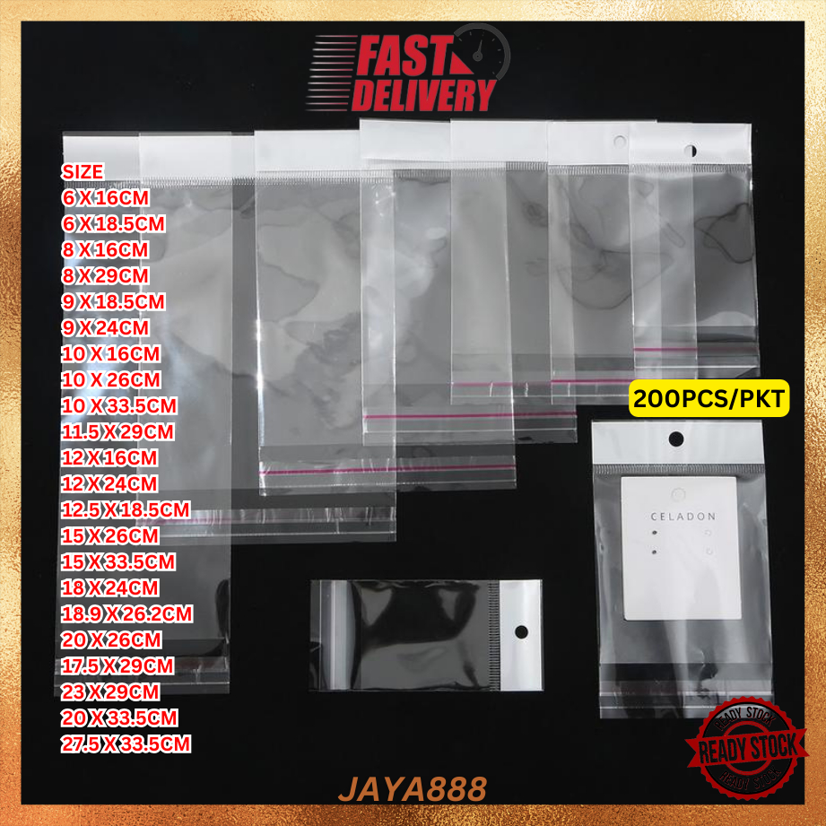 200PCS PROMO OPP Hang Hole Transparent Self-adhesive Plastic Bag Header ...