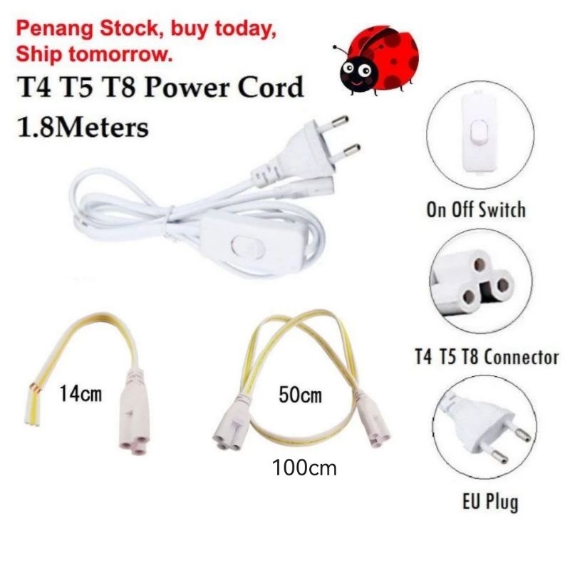 T4 T5 T8 LED Light 50/100cm 3 Pin Single End Connecting Cables 180cm ...