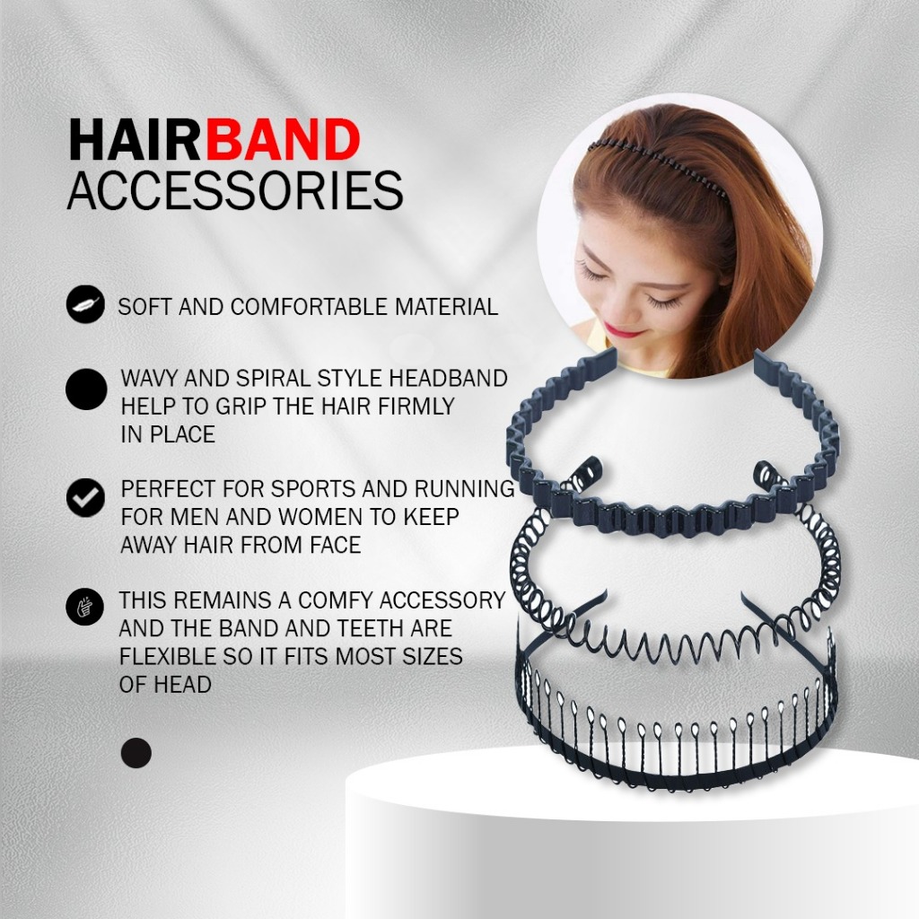 Unisex Hairband Steel Metal Black Wavy Hair Head Hoop Band Sport ...