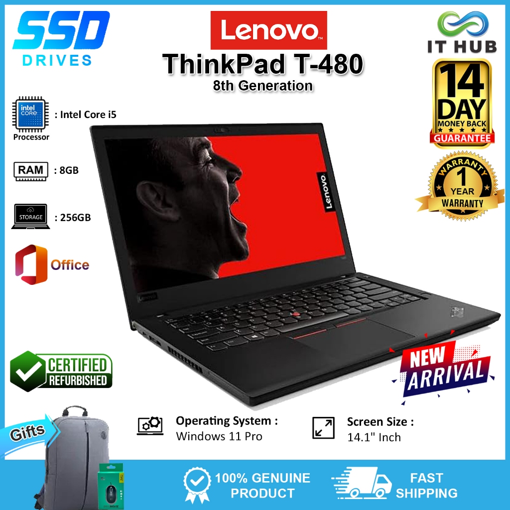 Lenovo ThinkPad T-480-intel core i5-8thgen-8GBRAM-256GBSSD-windows 11 ...